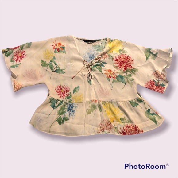 Zara | Tops | Zara Basic Collection Sheer Peplum Top Medium White ...